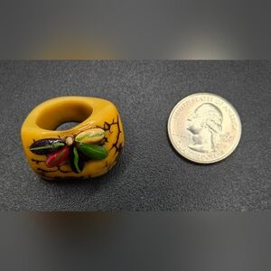 Handmade | Jewelry | Tagua Nut Ring Carved Decorated Size 65 Natural ...